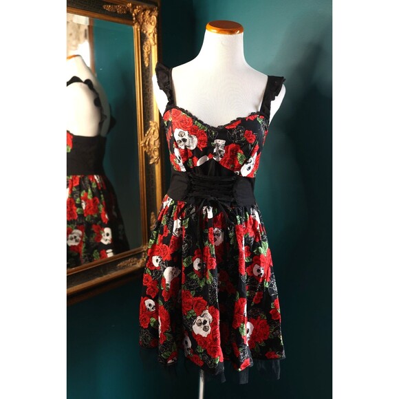 Hot Topic | Dresses | Hot Topic Y2k Skulls Roses Fit Flare Dress Corset ...